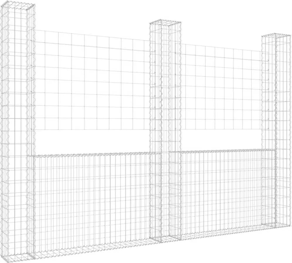 Gabionový koš ve tvaru U se 3 sloupky železo 260 x 20 x 200 cm 151290