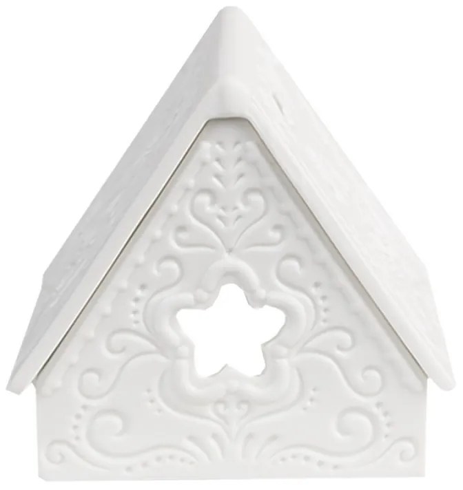 Bílý keramický domeček na čajovou svíčku Mechelen III – 8x8x8 cm
