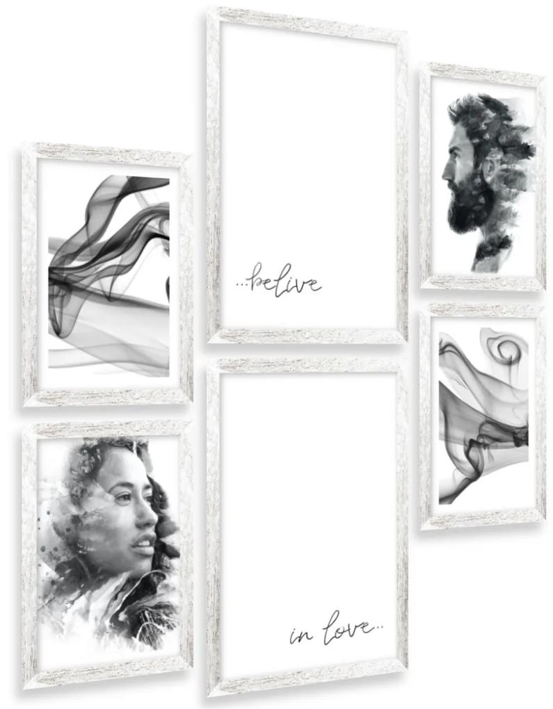 Gario Sada plakátů Believe in love - 6 dílná Barva rámu: Rustikální, Rozměry: 85 x 92 cm