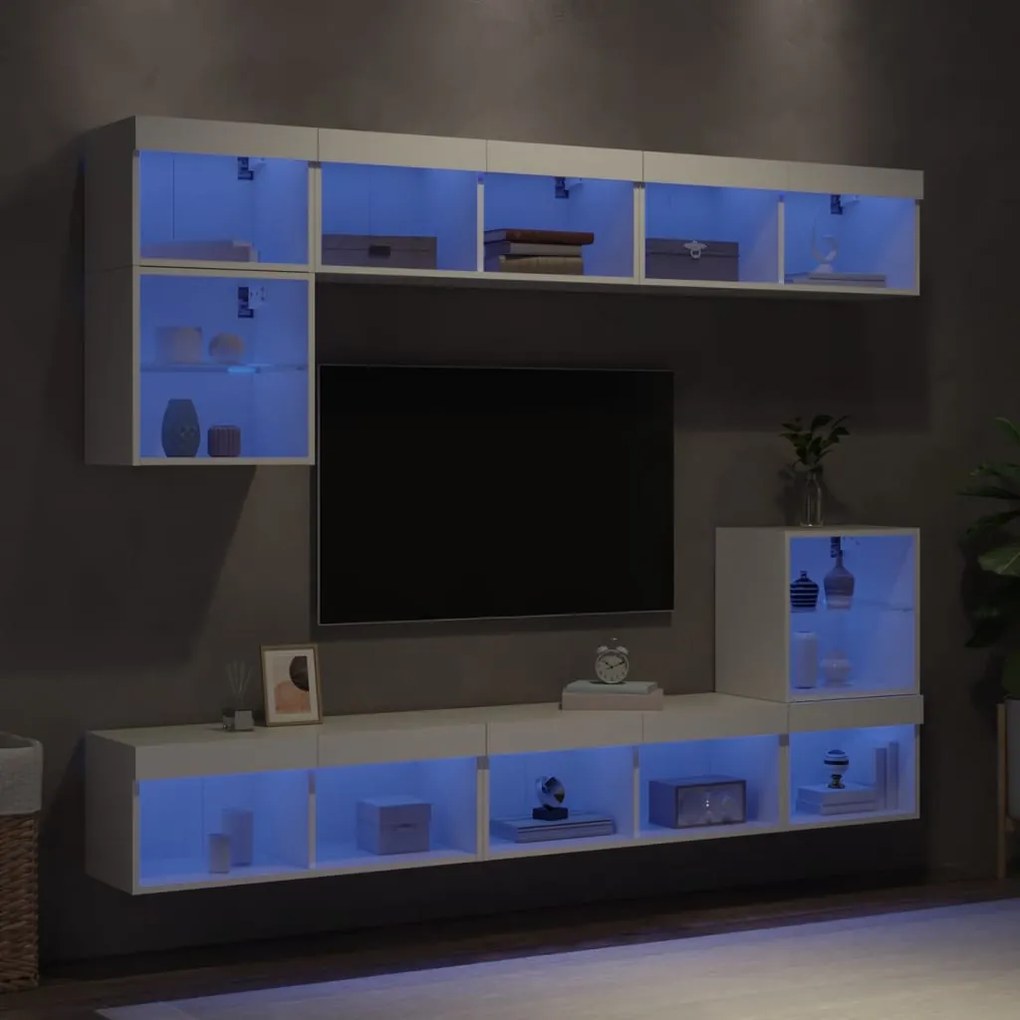 8dílná obývací stěna s LED osvětlením bílá kompozitní dřevo 3216668