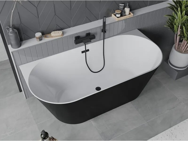 Mexen Oval Slim volně stojící vana k přisazení ke stěně 170 x 80 cm, bílá/černá, přepad černý - 52661708075-70