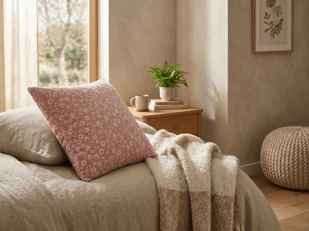 Oboustranný povlak na polštářek DUO SENSE DAISELLE 45x45 cm mikroplyš/flanel, růžový