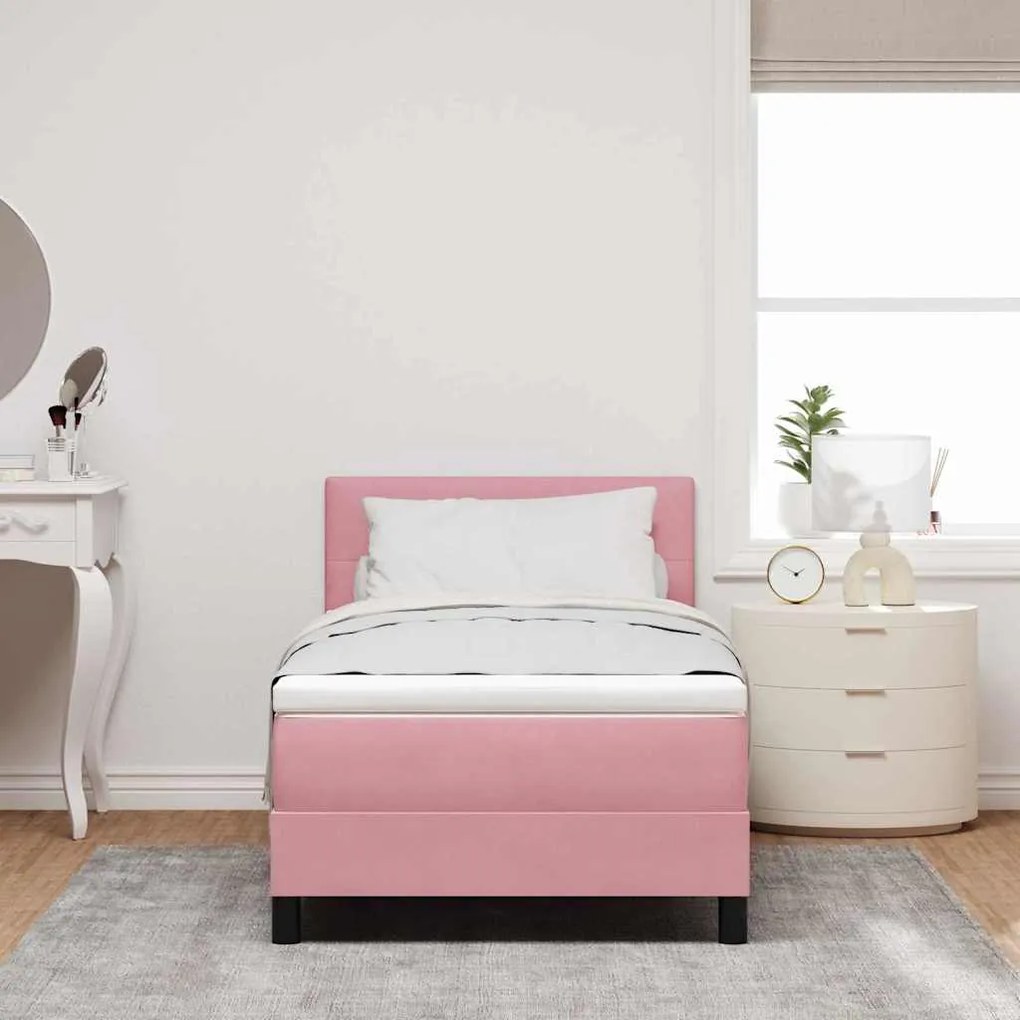 Postel s boxspringem s čelo Růžová 100 x 200 cm samet 3339157