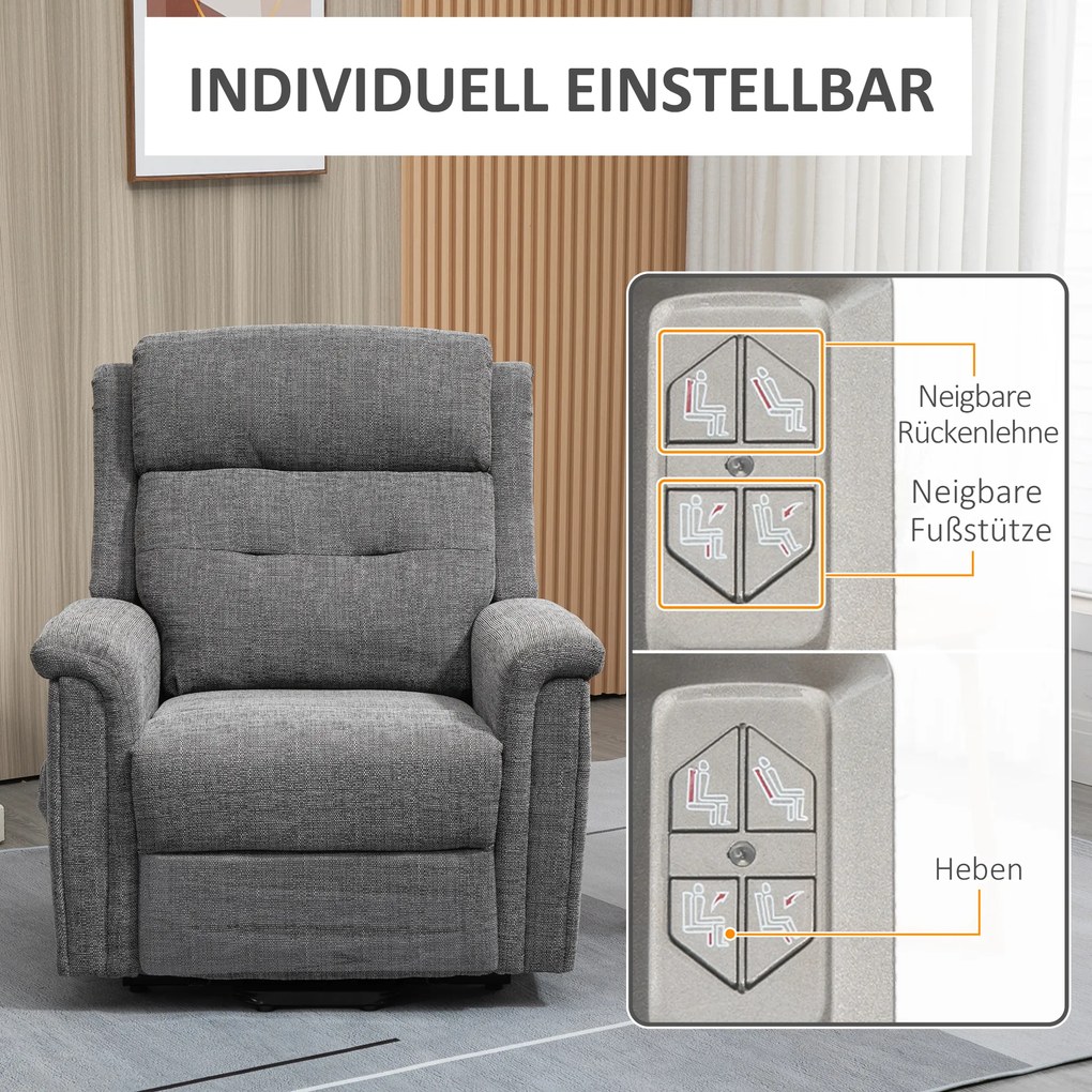 HOMCOM elektrické křeslo stojící, nosnost do 170 kg, TV křeslo, polohovací křeslo, křeslo pro seniory, šedé 89x96x108cm