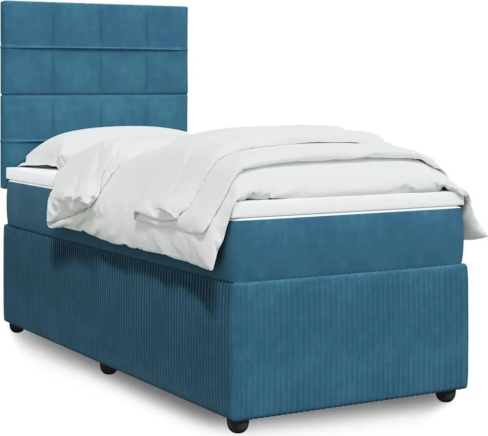 Box spring postel s matrací modrá 100 x 200 cm samet 3294566