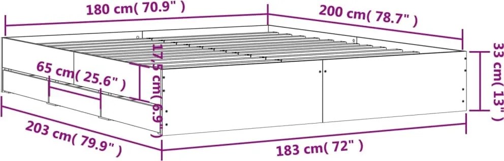 vidaXL Rám postele se zásuvkami 180 x 200 cm kompozitní dřevo [3207252] Barva: Betonová šedá