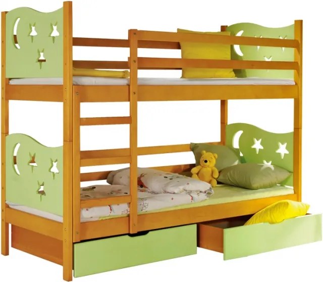 Nábytek Elegance Patrová postel JUREK 1 bez matrace  olše/zelená