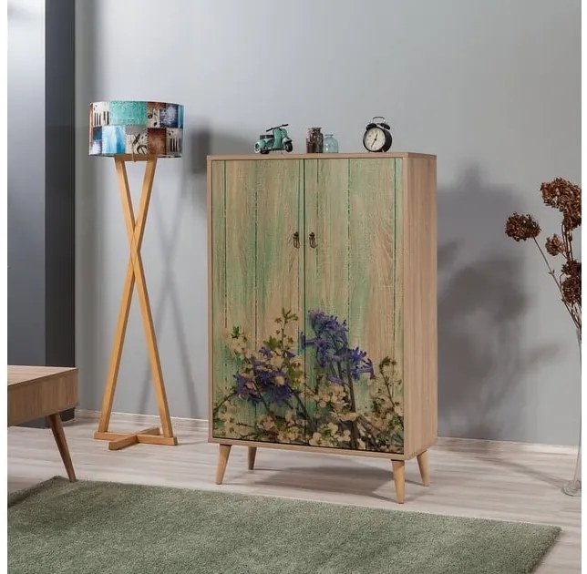 Dřevěná skříň Ananias Flower, výška 127 cm