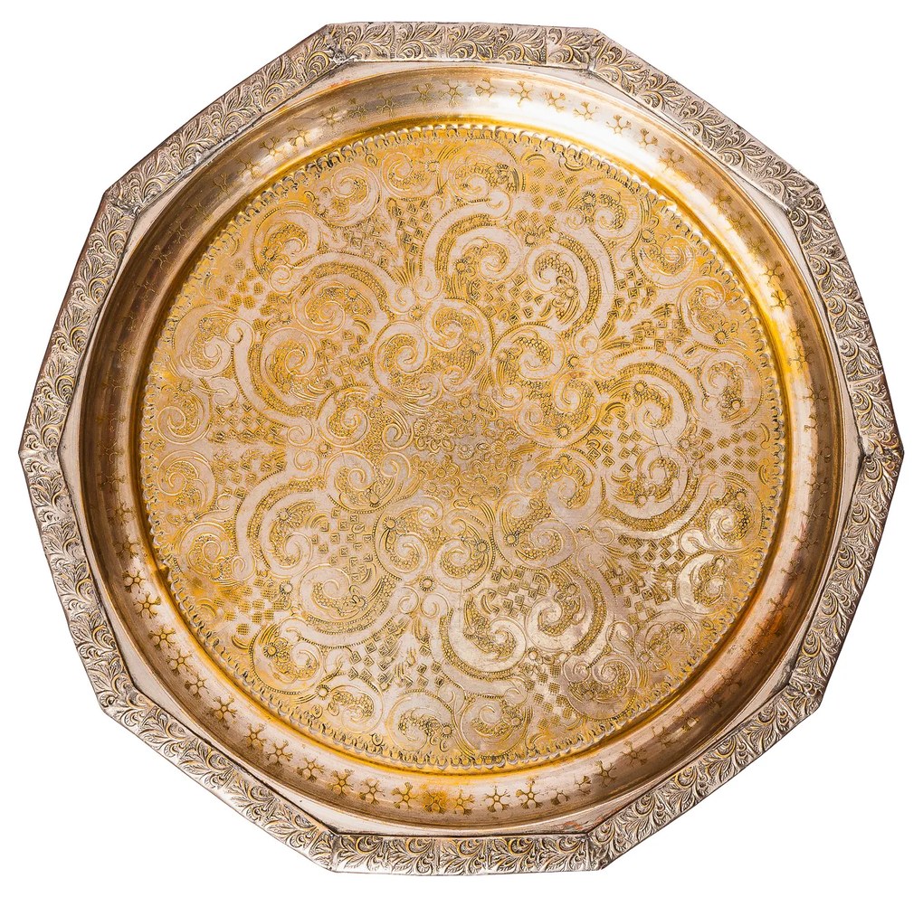 Marocký zlato-stříbrný podnos Arfa 45cm