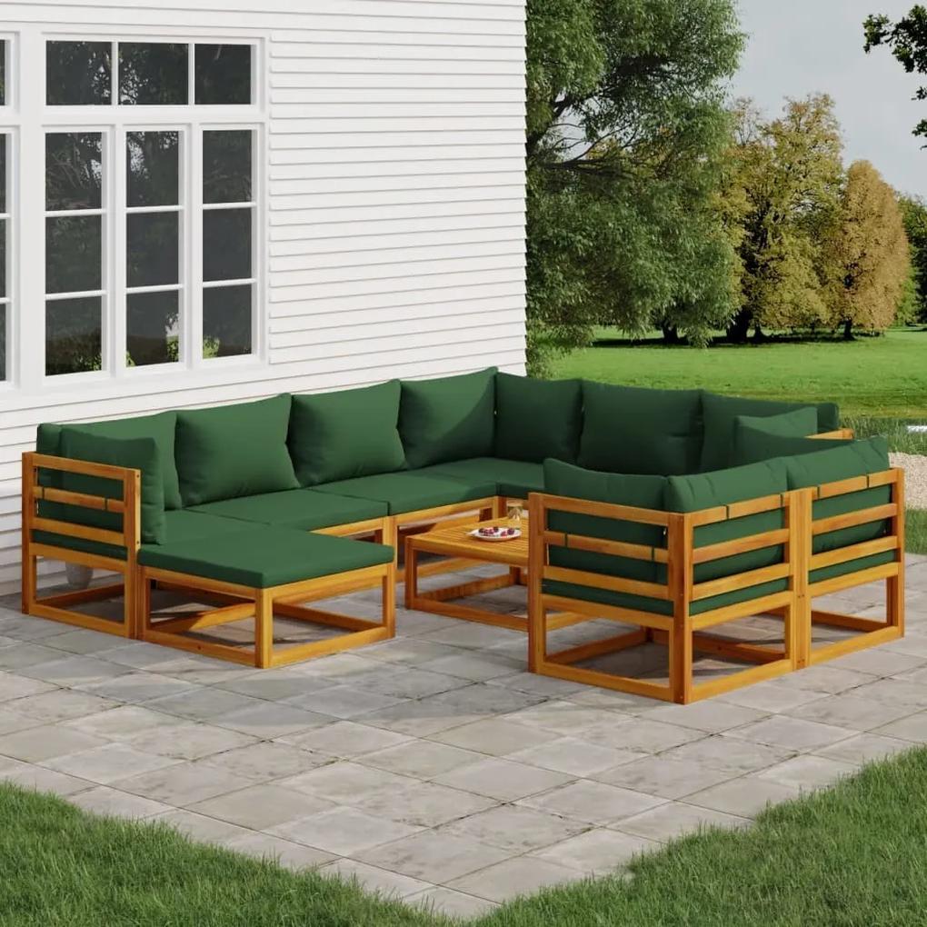vidaXL 10dílná zahradní sedací souprava podušky masivní dřevo [3155292] Barva polštáře: Zelená