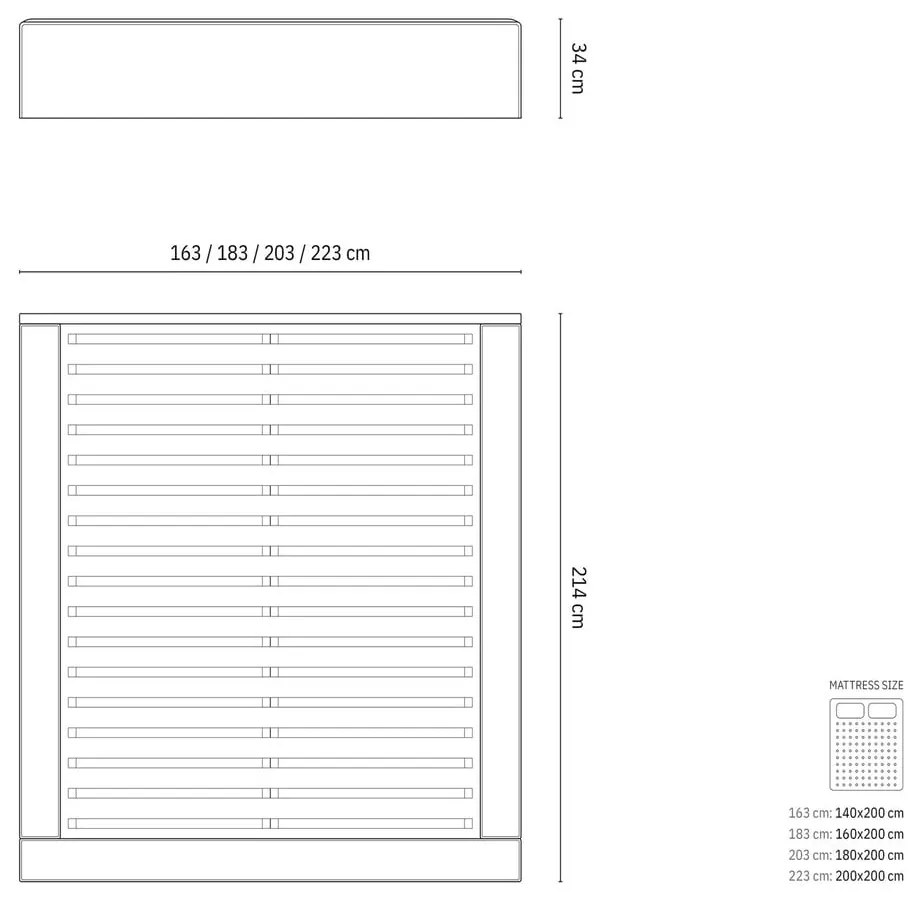 Světle šedá čalouněná dvoulůžková postel s úložným prostorem s roštem 200x200 cm Simon Olivia – Micadoni