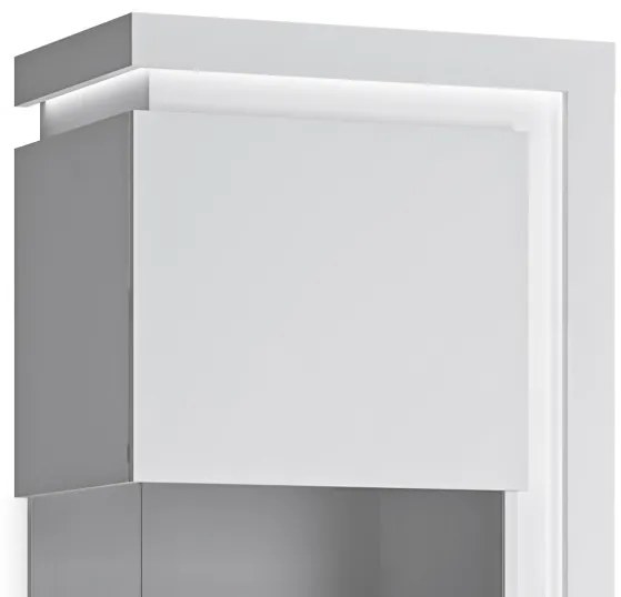 Vysoká vitrína Lyon, bílá lesk, s osvětlením, levá