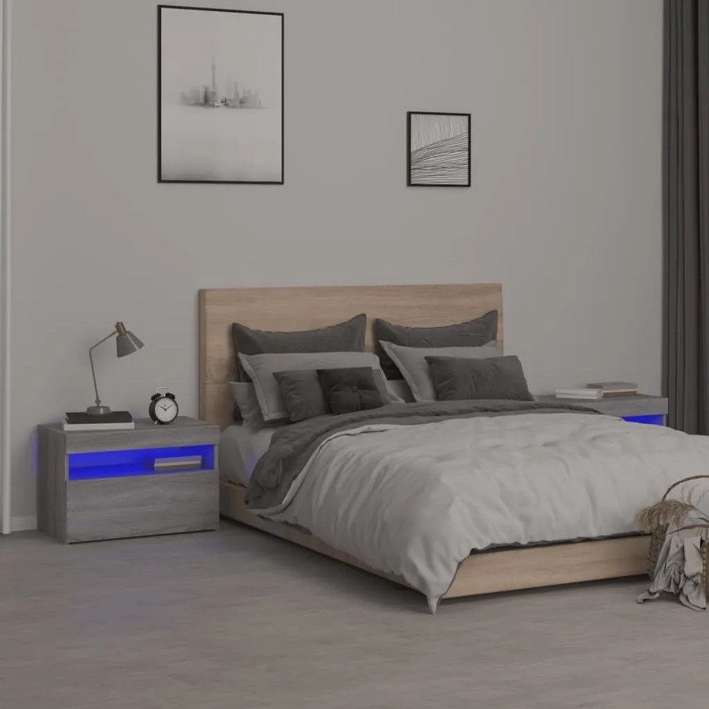 Noční stolky 2 ks s LED osvětlením šedé sonoma 60 x 35 x 40 cm 3152829