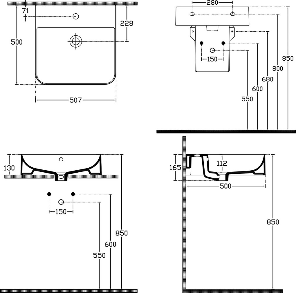 Isvea Isvea, SOTT AQUA umyvadlo 51x50 cm, závěsné/na desku, 10SQ51051
