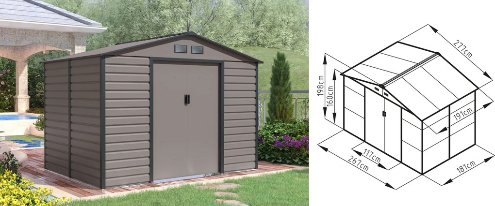 Zahradní Domek na Nářadí Plechový | G21 GAH 529 šedý | 2,7 x 1,9 m