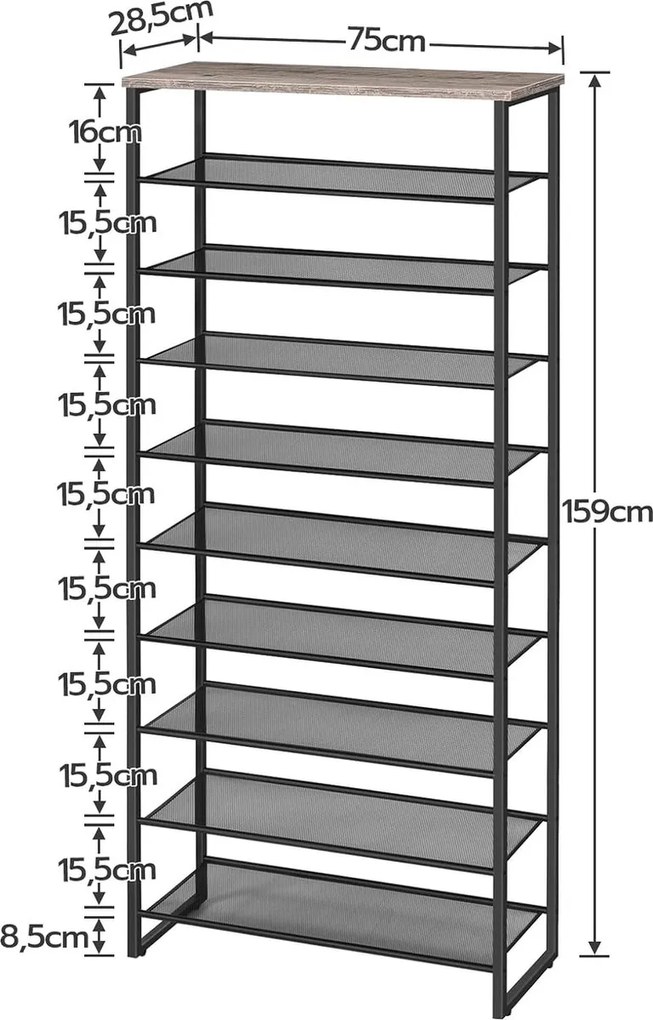 Botník Vasagle Mug 159 cm šedý/černý