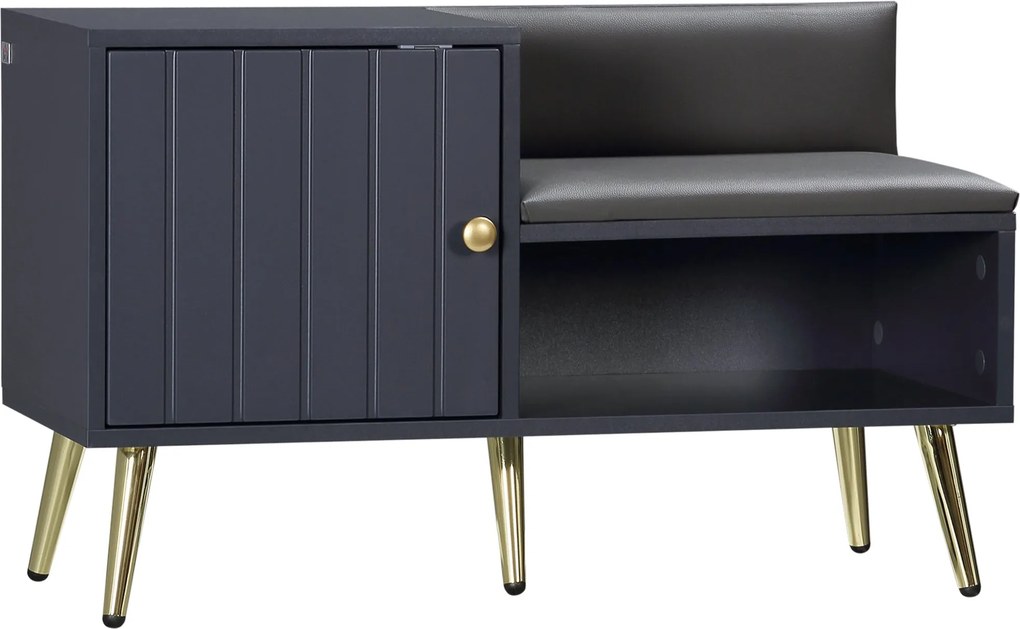 HOMCOM Šatní lavice Botník v art deco stylu, syntetický povrch, zlatá ocel, rozměry 80 x 33 x 49 cm, šedá