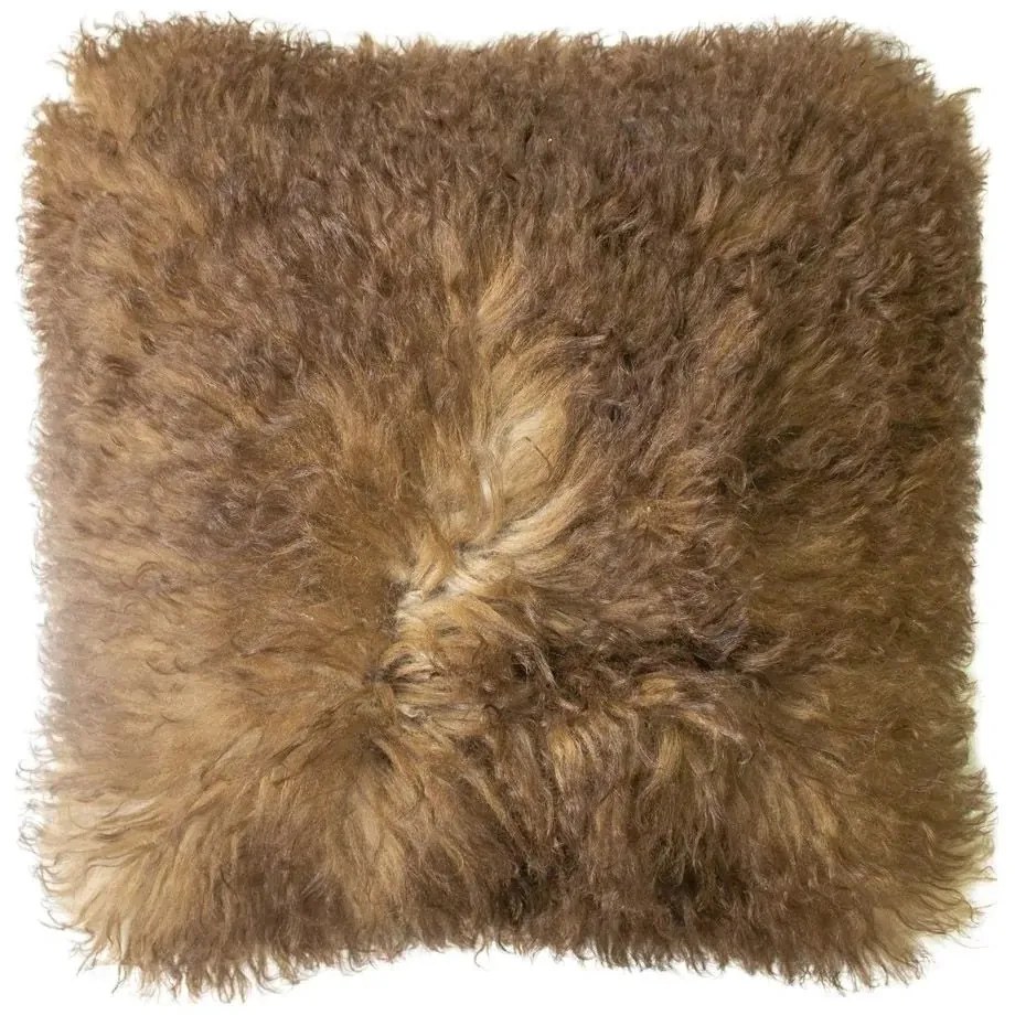 Dekorační polštář z ovčí kožešiny hnědý, 50 x 50 cm