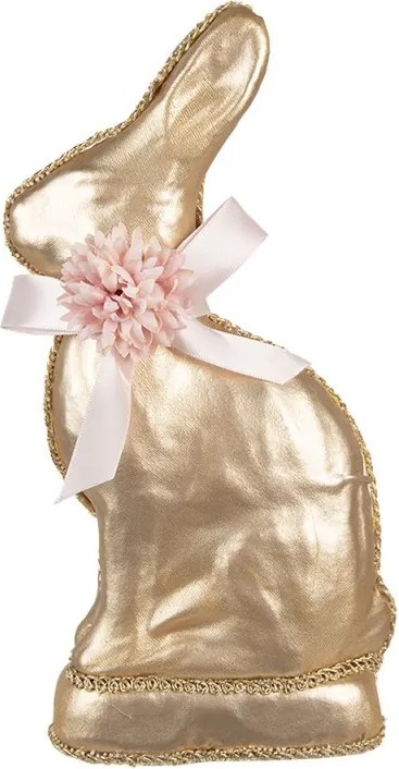 Dekorace zlatý králík s růžovou mašlí Fancy - 11*5*22 cm