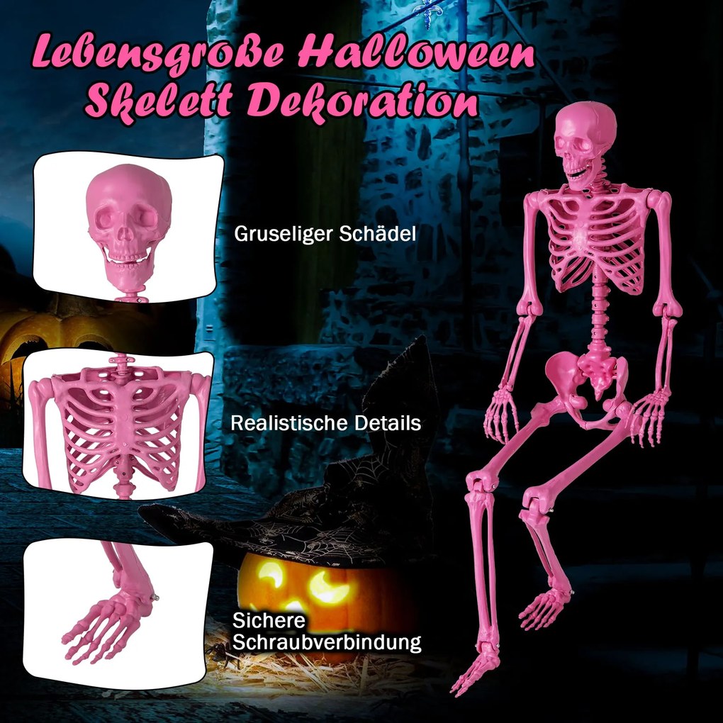 Costway 160 CM Halloweenská kostra polohovatelná kostra v životní velikosti