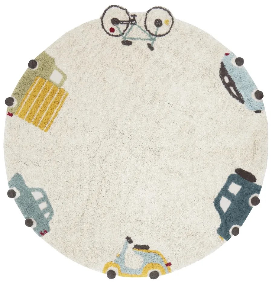 Lorena Canals, Kusový koberec Eco City Wheels, 140x140 (průměr) kruh, vícebarevná, dětský pokoj