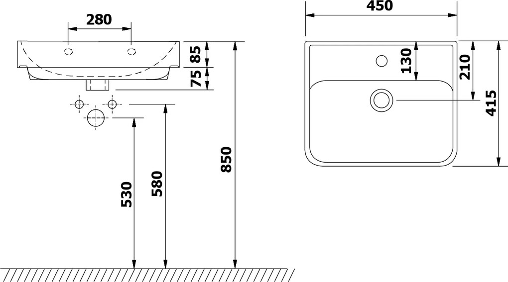 Bruckner NEON keramické umyvadlo 45 x 41,5cm s přepadem bílá 201.130.0