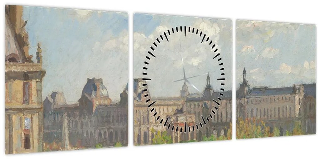 Obraz - Camille Pissarro, Place du Carrousel, Paris, reprodukce (s hodinami) (90x30 cm)