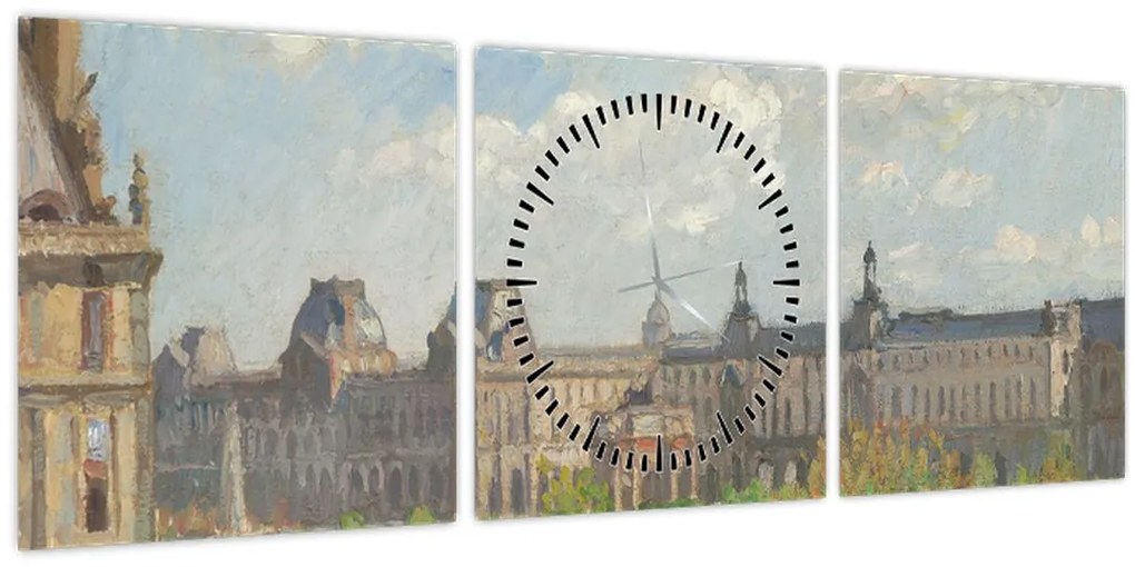Obraz - Camille Pissarro, Place du Carrousel, Paris, reprodukce (s hodinami) (90x30 cm)