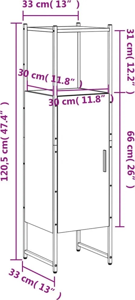 vidaXL Koupelnová skříňka 33x33x120,5 cm kompozitní dřevo [842469] Barva: šedá sonoma