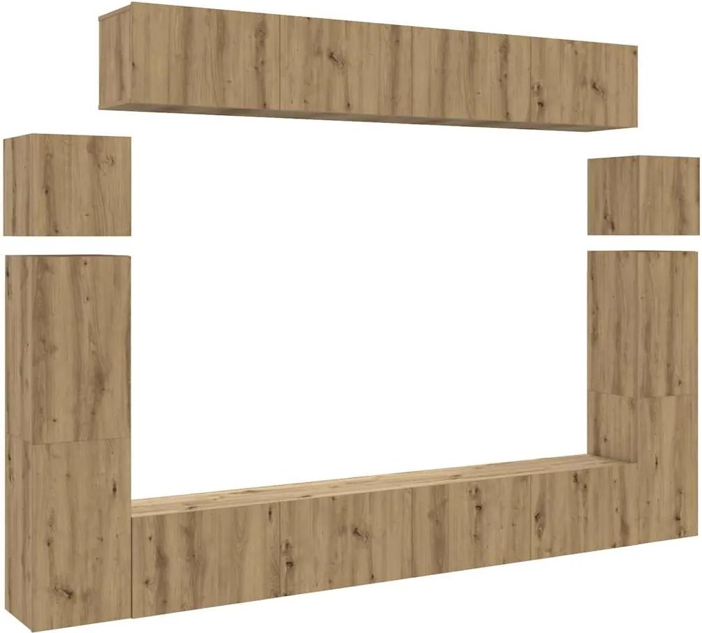 Sada 8 kusů nástěnné TV skříňka dub artisan kompozitní dřevo 3329012
