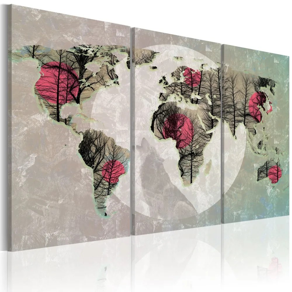 Obraz na plátně Bimago - Map of the World: Full moon - triptych 60x40 cm