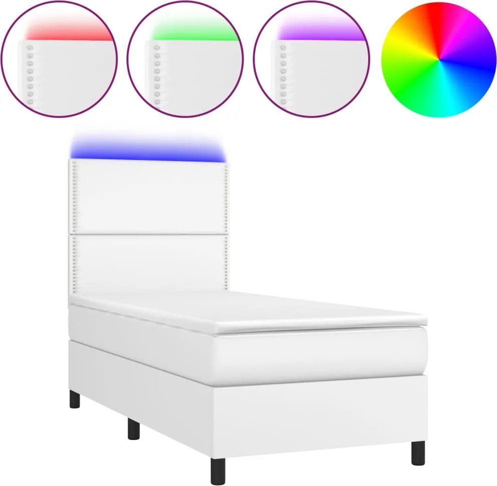 Box spring postel s matrací a LED bílá 100x200 cm umělá kůže 3135868