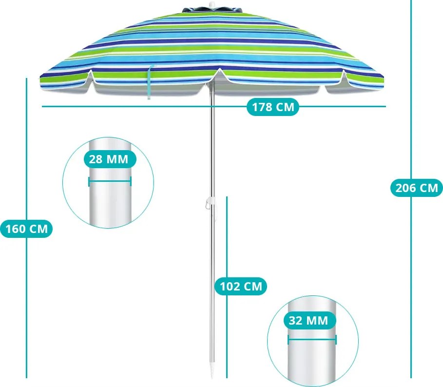 Polohovatelný plážový slunečník 198 cm modrý