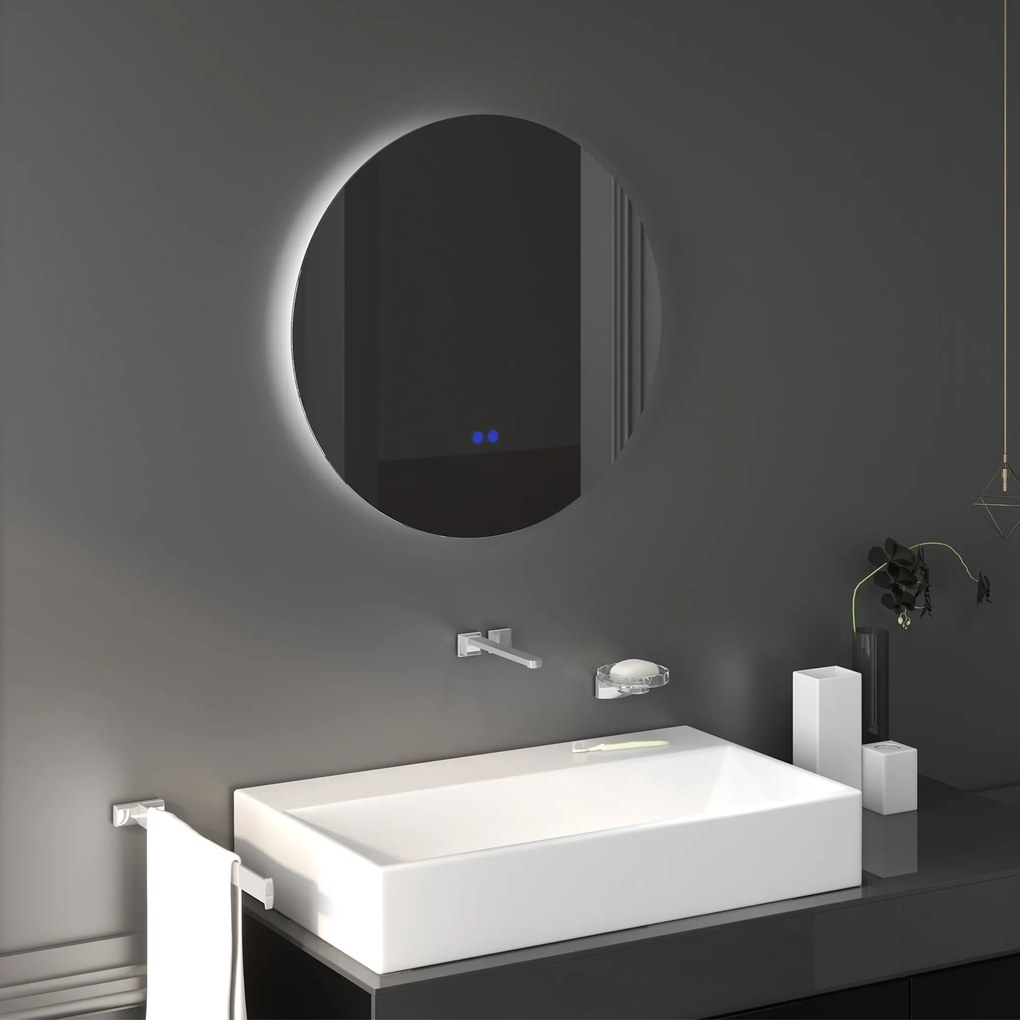kleankin koupelnové zrcadlo, LED, měnící barvy, proti mlhám, dotykový spínač, IP44, Ø 60 cm, bílá