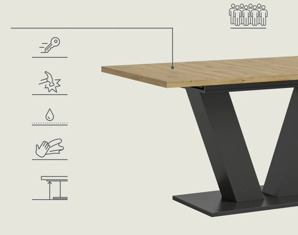 Rozkládací jídelní stůl Moteon 150x90 cm,dub artisan/šedý,podnož V