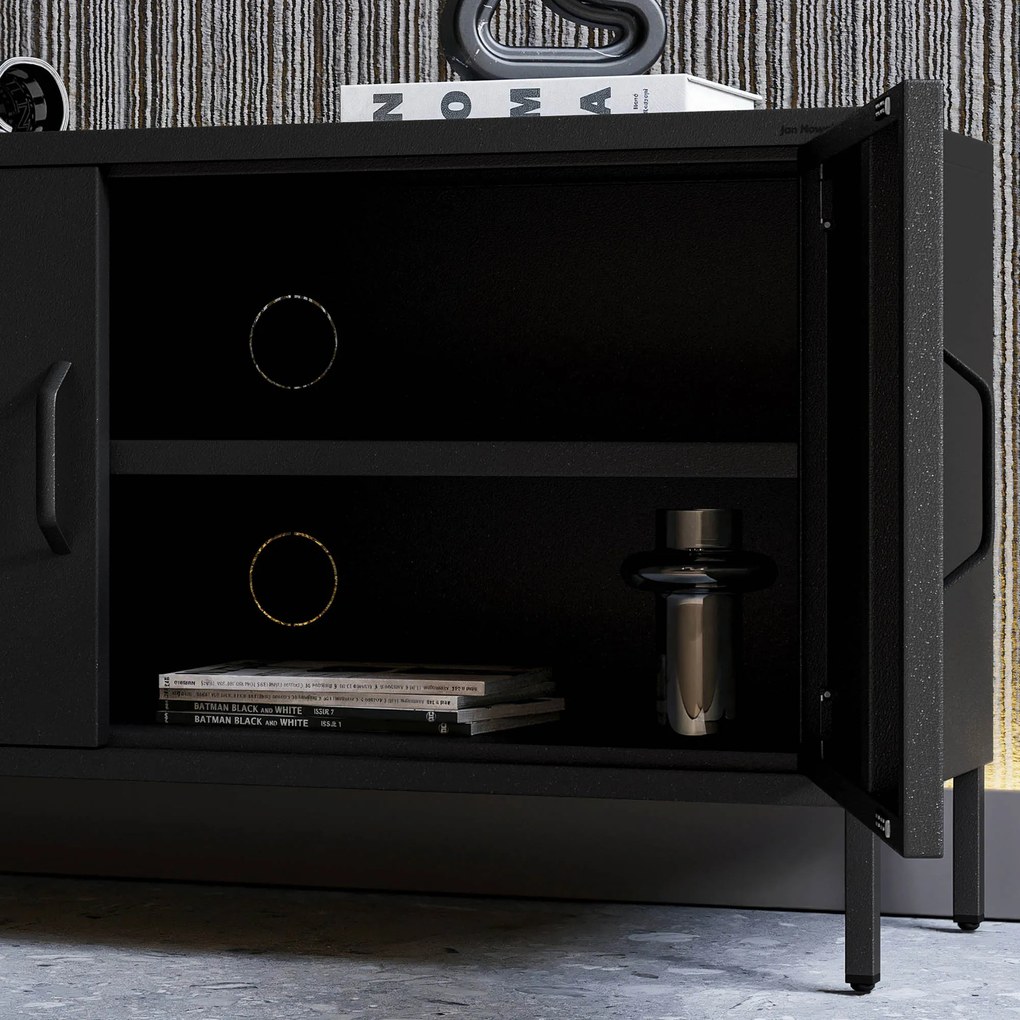 TV skříňka kovová na nožičkách černá, 1150x595x400 mm: ROSA Modern