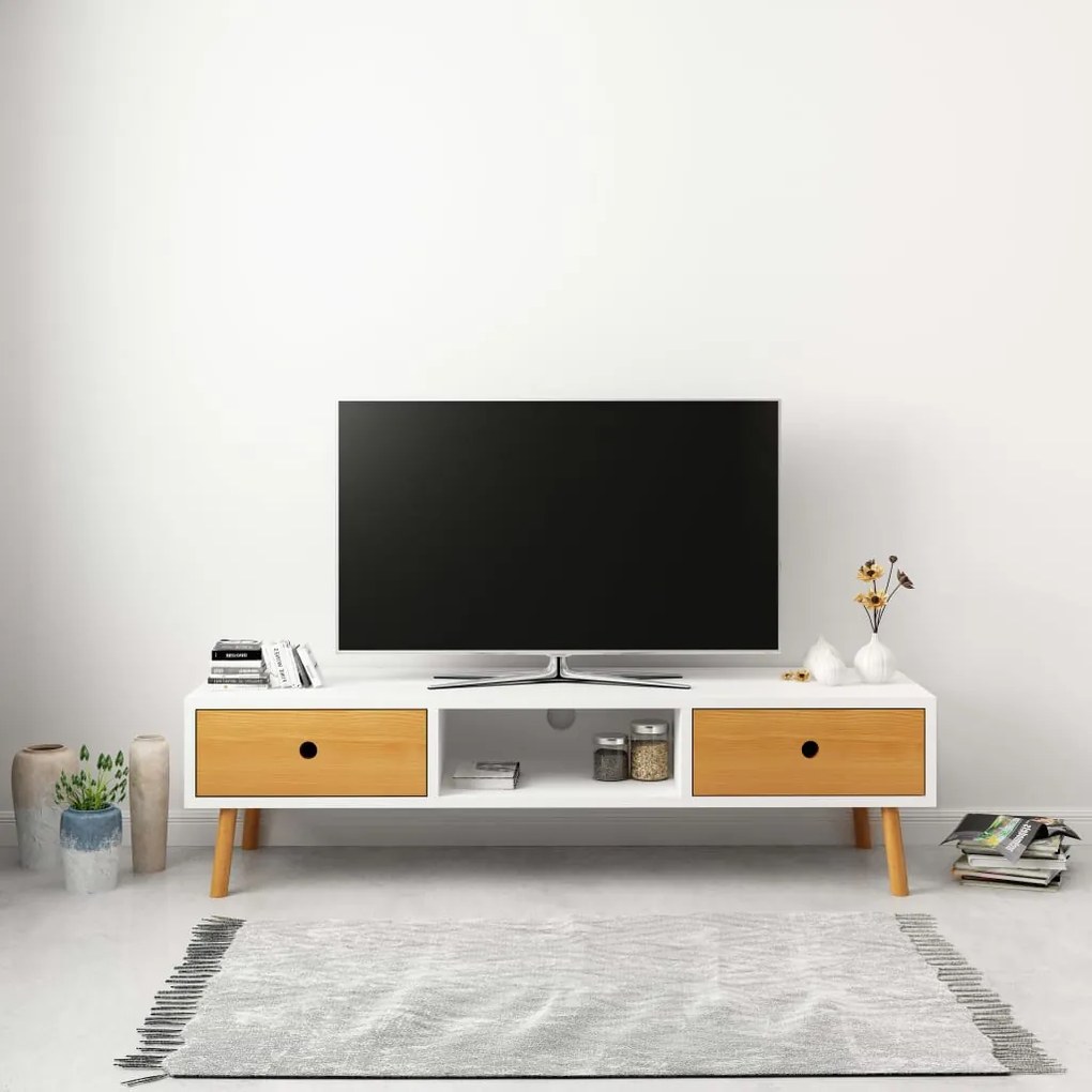 285220 vidaXL TV stolek bílý 120 x 35 x 35 cm masivní borové dřevo