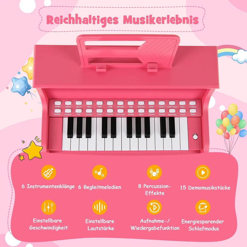 Costway 25 Keys Mini Digital Piano se stoličkou Dětské piano s nastavitelnou