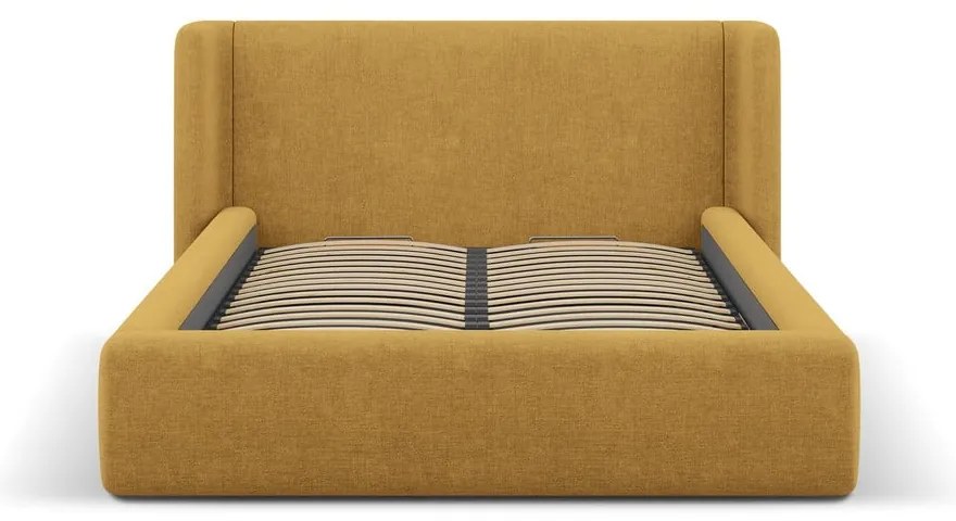 Čalouněná dvoulůžková postel s úložným prostorem s roštem 180x200 cm v hořčicové barvě Jason – Windsor &amp; Co Sofas