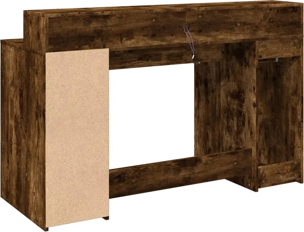 Psací stůl s LED kouřový dub 140 x 55 x 91 cm kompozitní dřevo 3309424