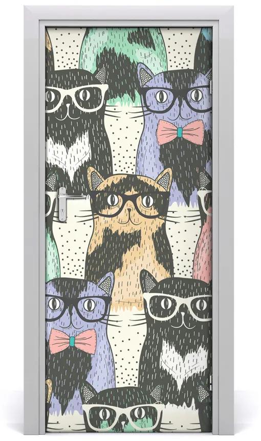 Samolepící fototapeta na dveře Kočky v brýlích 75x205 cm