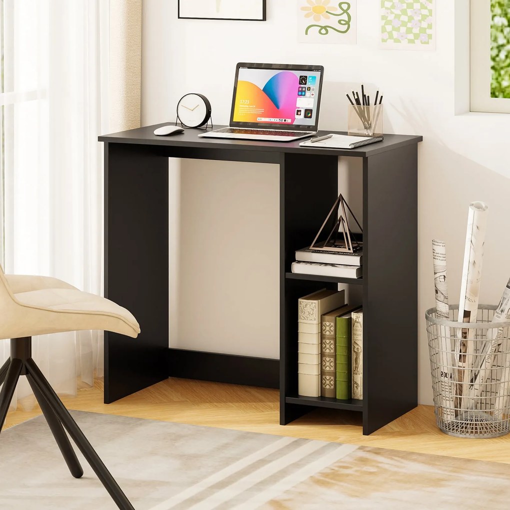 Costway Malý psací stůl s 2 přihrádkami – 80 × 40 × 74 cm, černý