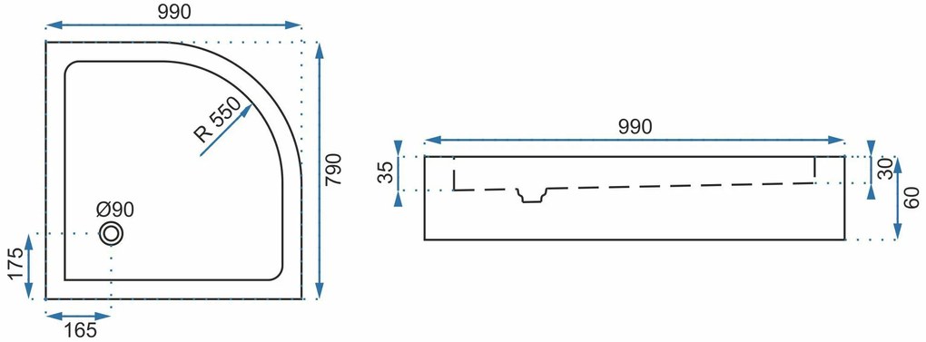 Asymetrický sprchový kout REA LOOK LEVÁ 80x100 cm, černý/transparent + vanička Look bílá