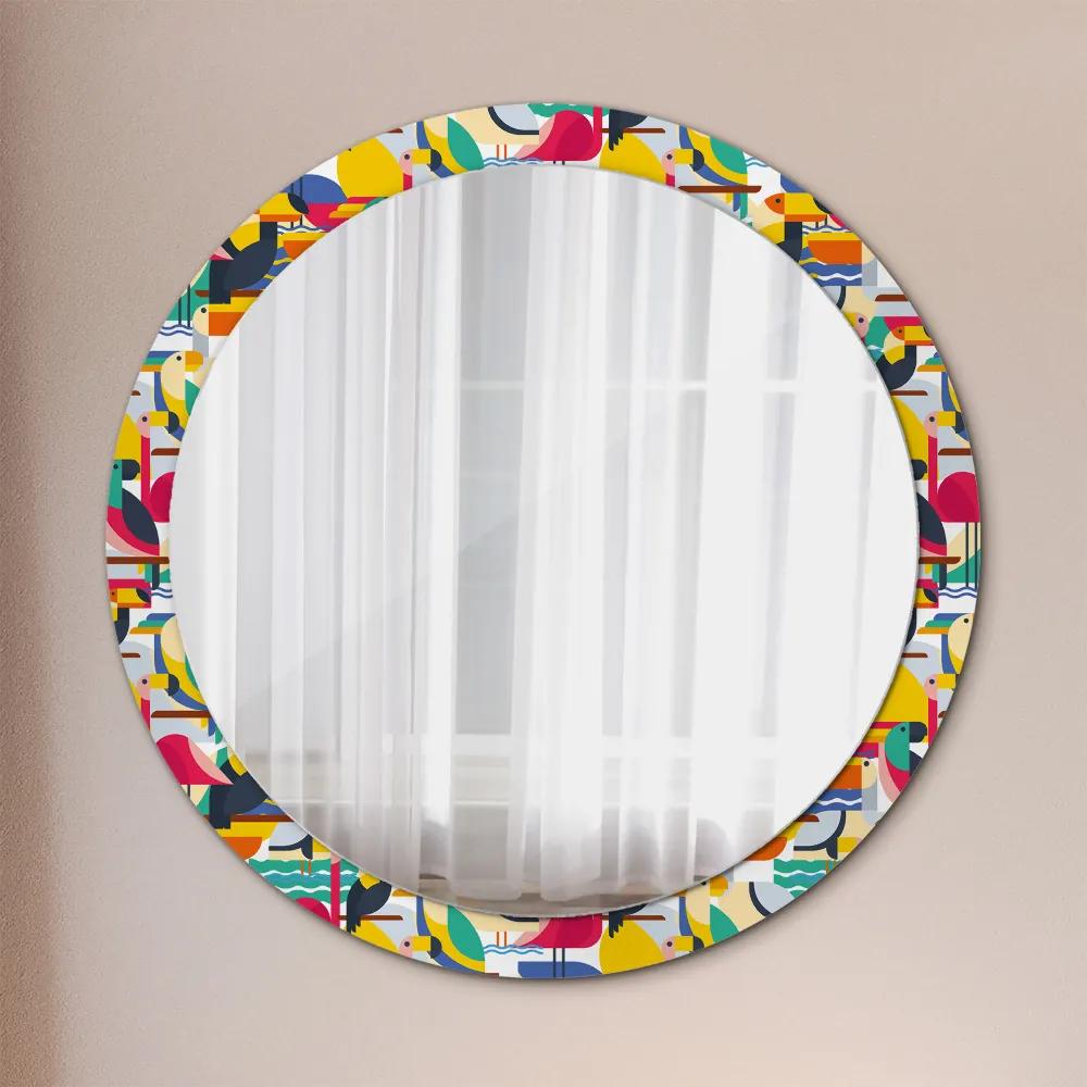 Kulaté dekorativní zrcadlo na zeď Geometrické tropické ptáky fi 100 cm