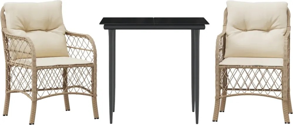 3dílný bistro set s poduškami béžový polyratan 3212138