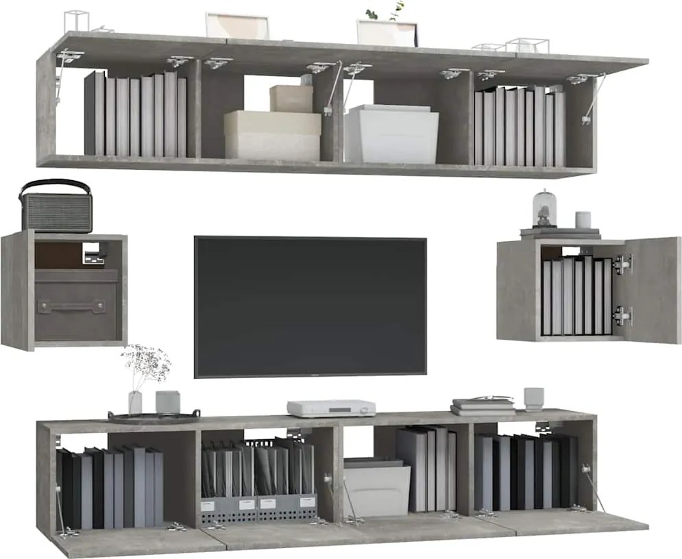 6dílný set TV skříněk betonově šedý kompozitní dřevo 3114361