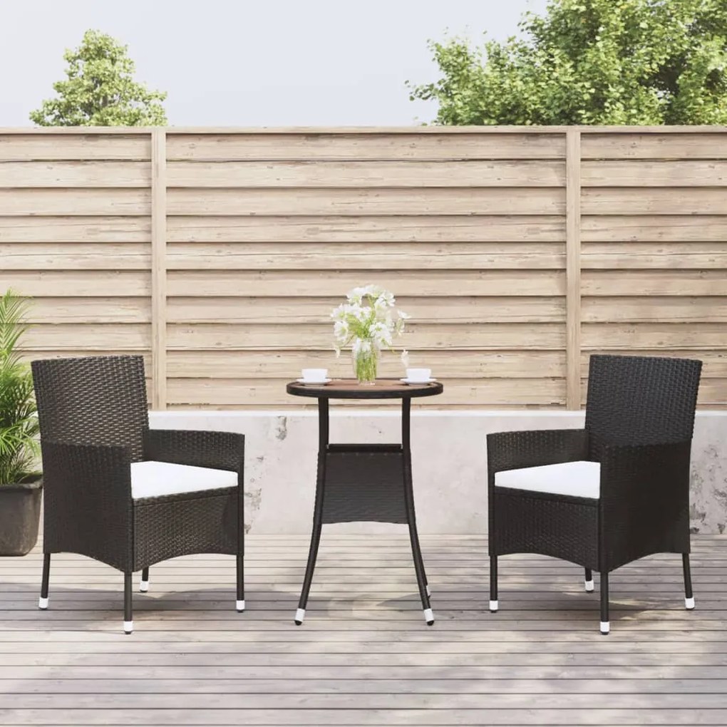 3dílný zahradní bistro set s poduškami černý polyratan 3187432