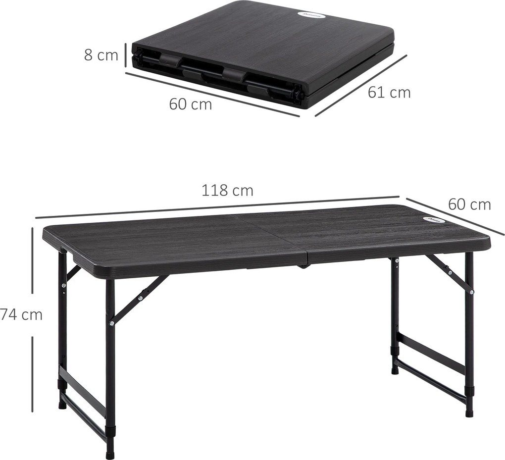 Skládací venkovní stůl Outsunny Plastový 118 x 60 x 74 cm, Odolný proti povětrnostním vlivům, Protiskluzový Bufetový stůl, Stanový stůl, Stůl na balk…