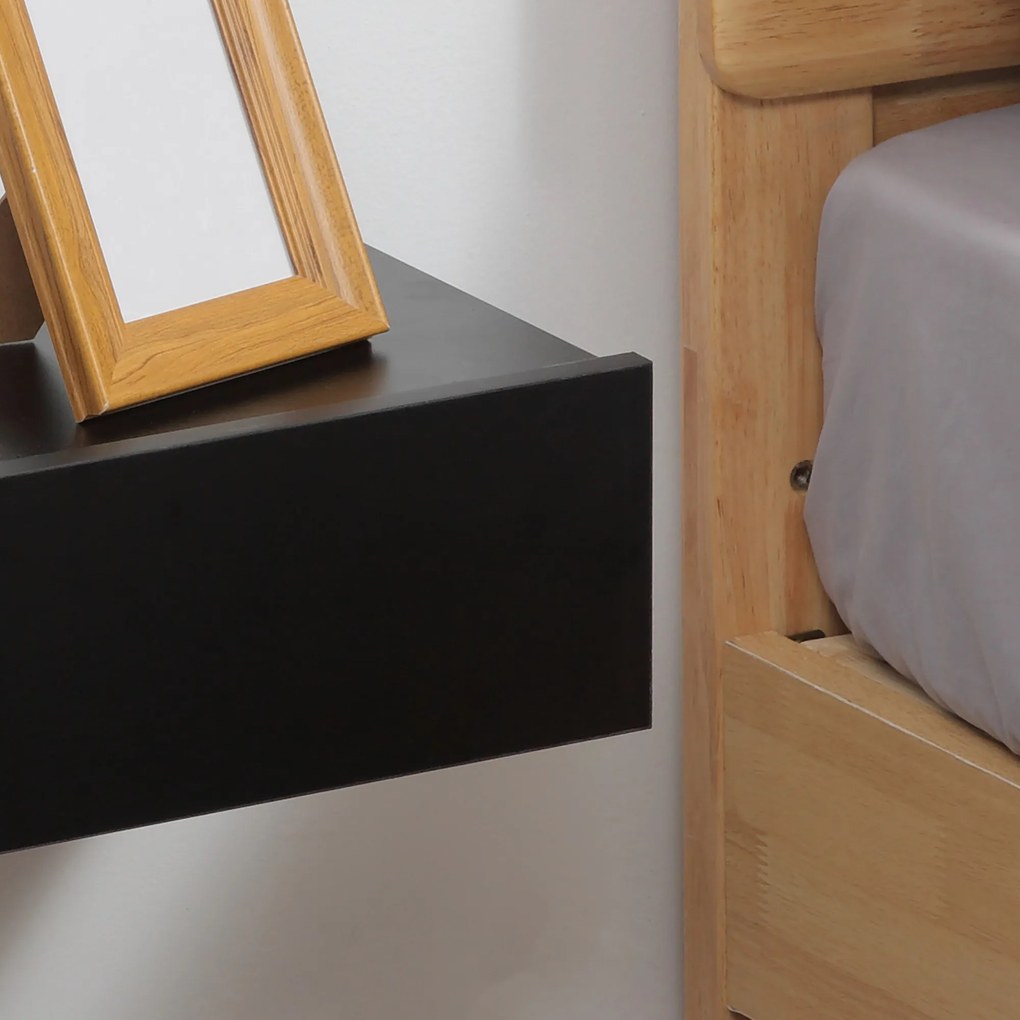 HOMCOM Sada 2 floating nočních stolků s 1 zásuvkou, nástěnný design, moderní styl pro ložnici 40x30x15 cm černá