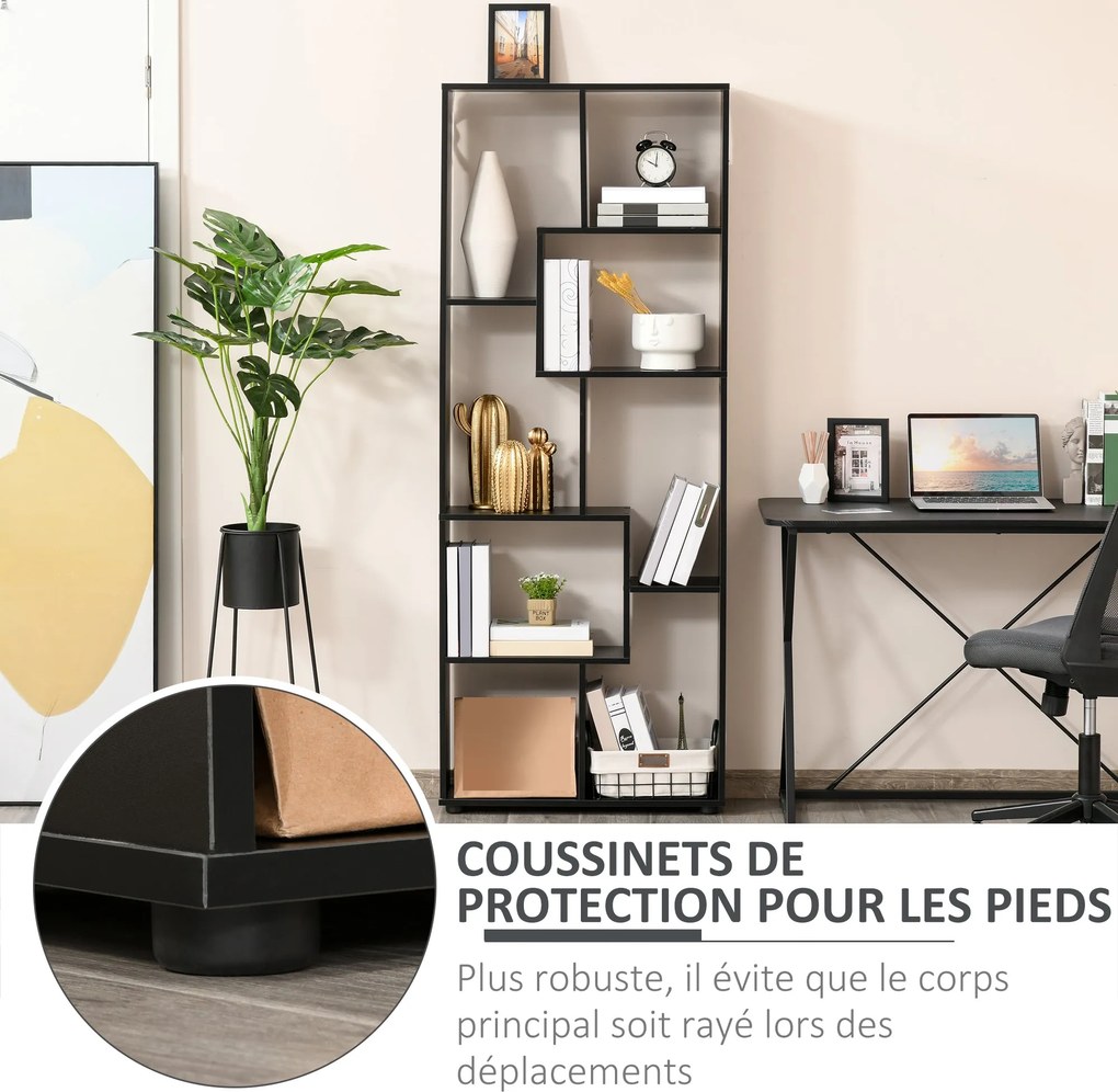 HOMCOM Knihovna v moderním zigzag designu 70L x 24W x 178H cm Dřevotříska Černá